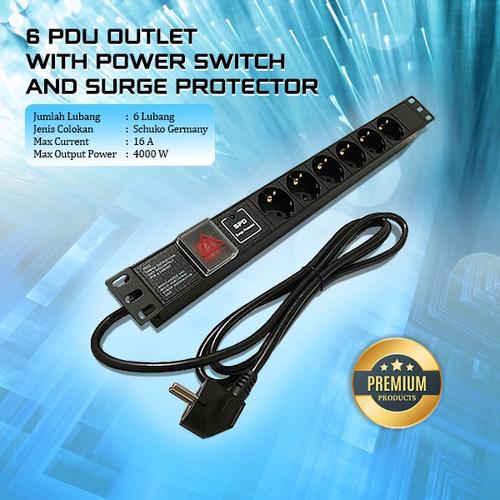 Jual PDU 6 Outlet 16A with Surge Protector / PDU 6 Socket 16A + Anti ...