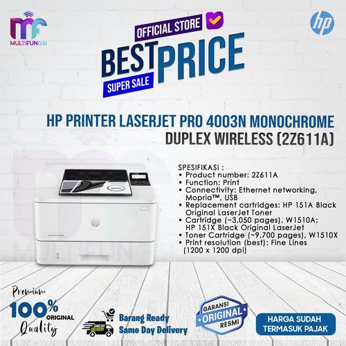 Promo HP Printer LaserJet Pro 4003N Monochrome Duplex Wireless (2Z611A ...