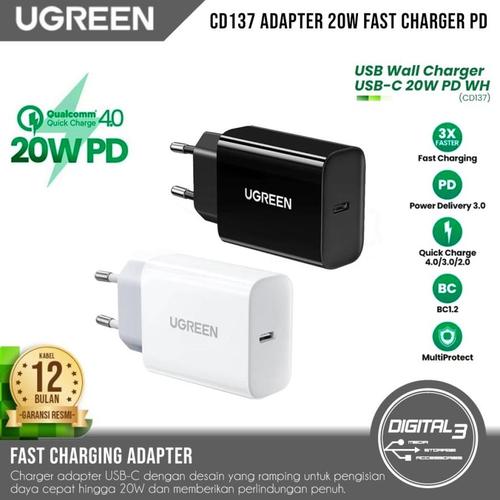 Jual Wall Charger UGREEN CD137 USB Type C 20W PD QC3.0 Adapter Iphone ...