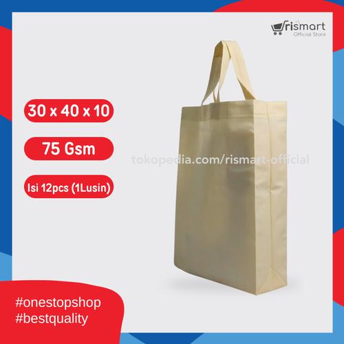 Jual TAS SPUNBOND POLOS BOX HANDLE 30X40X10 CM SATUAN Warna Cream ...