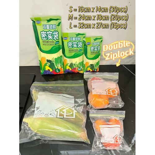 Promo KANTONG PLASTIK DOUBLE ZIPLOCK PEMBUNGKUS MAKANAN SAYURAN/BUAH ...