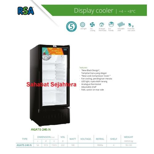 Jual Display Cooler RSA AGATE-240-R Showcase 1 Pintu -Berat Sebenarnya ...
