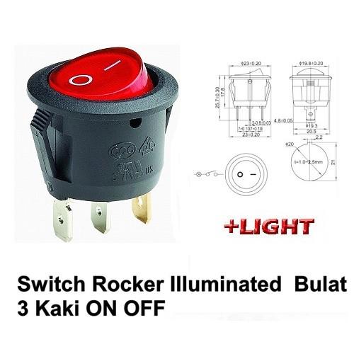 Jual saklar Tombol switch bulat on off 3 kaki pin Merah Hitam Putih 6A ...