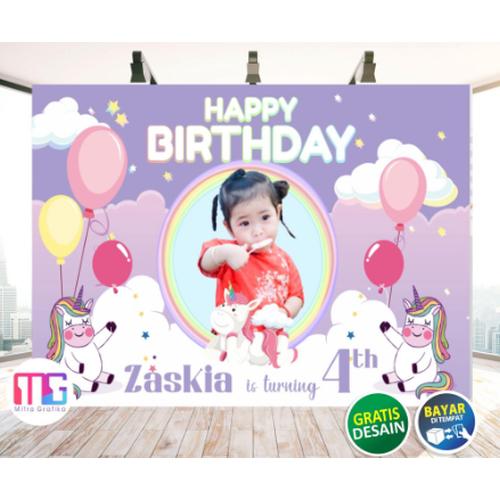 Jual (0_0) SPANDUK, BANNER, BACKDROP ULANG TAHUN ANAK PEREMPUAN UNICORN ...