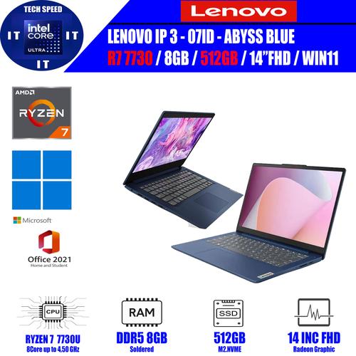 Jual Laptop Lenovo IdeaPad IP3 RYZEN 7 7730 8GB NVME512GB WIN11 - 07ID BLUE - Kota Semarang ...