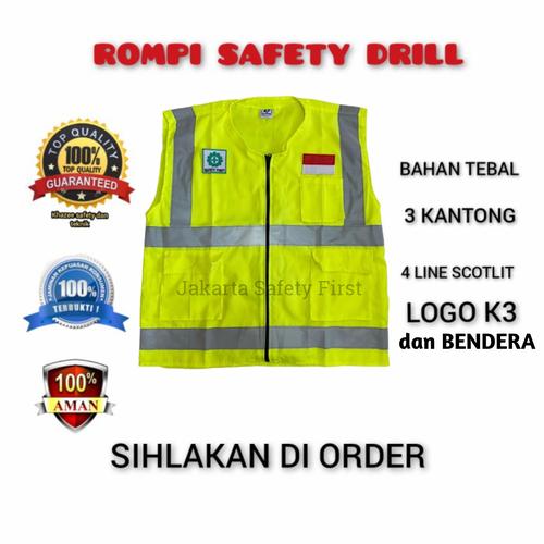 Jual Rompi Safety Bahan Drill plus logo K3 dan Bendera / Rompi Hijau ...