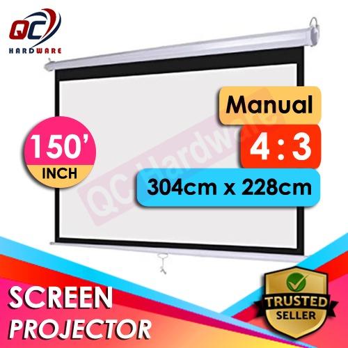Jual Screen proyektor manual gantung 150" ratio 4:3 wall - Layar 150 ...