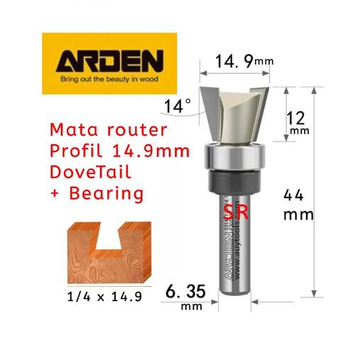 Jual Mata Router/Profil 14.9mm As 1/4 Dovetail Bit With Bearing/Roda ...
