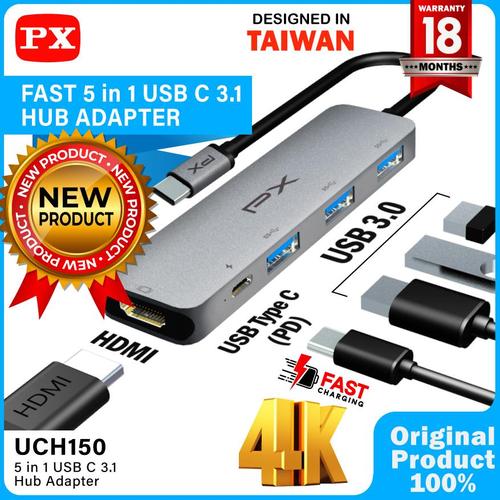Jual USB Type C 3.1 Hub Converter HDMI Laptop 5 in 1 PX UCH150 ...
