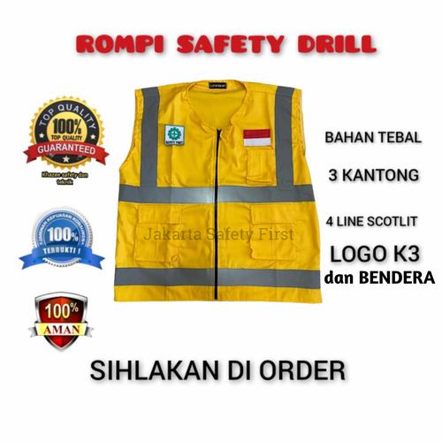 Jual Rompi Proyek Bahan Drill + logo K3 dan logo Bendera warna Kuning ...