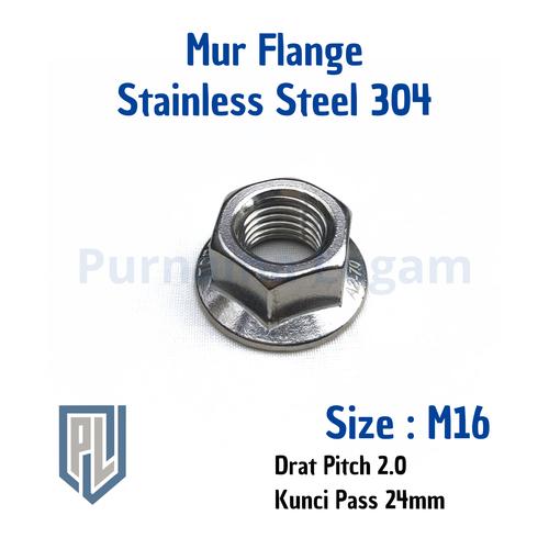 Jual Mur Flange M16 DRAT KASAR Stainless Steel 304 A2-70/ Drat 19 - Kab ...
