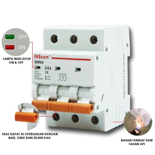 Jual MCB LISTRIK INSCOM 3P 50A 63A/MINI CIRCUIT BREAKER 3 PHASE 3 POLE ...