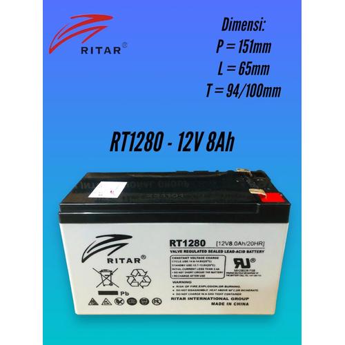 Jual Aki Baterai Ritar Power RT1280 VRLA 12V8Ah UPS APC Prolink ICA 12V ...