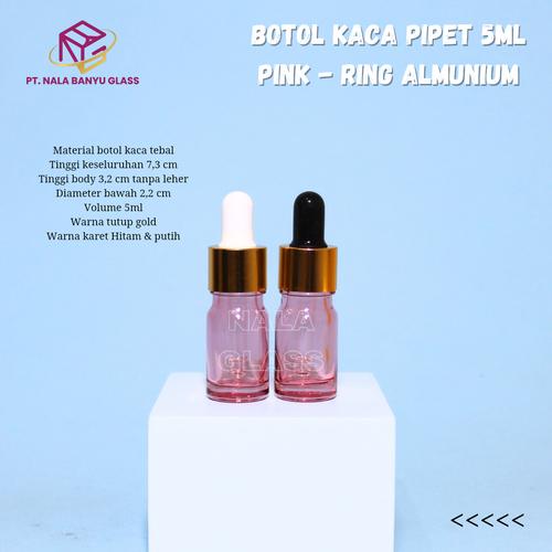 Jual botol pipet kaca 5ml pink bening ring almunium gold / botol tetes ...