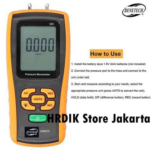 Jual Pressure Manometer +-100 KPa Benetech GM522 Differential Gauge ...
