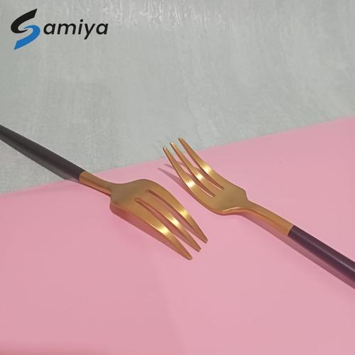 Jual garpu cake kue buah/dessert tea fork stainless gold black SUS304 ...
