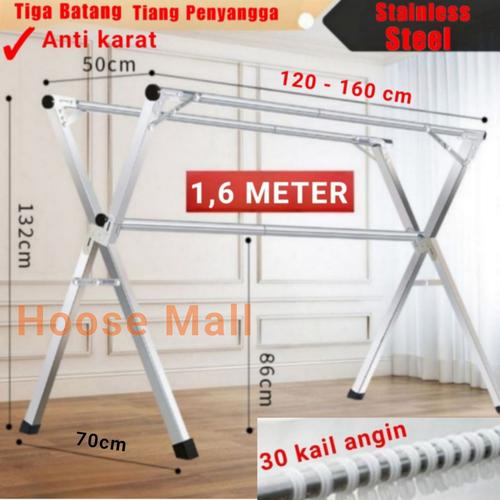 Jual Jemuran Baju Lipat Stainless Steel Rak Jemuran Pakaian Anti Karat ...