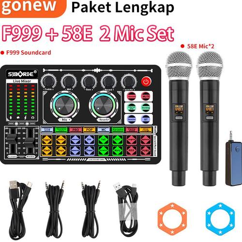 Jual Gonew Soundcard F999+58E Two Wireless Microphone Full set of ...