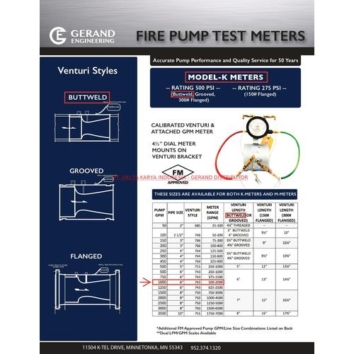 Jual Flowmeter Fire Pump, GERAND, K-1000-6, USA, 6 Inch, Butt Welded ...