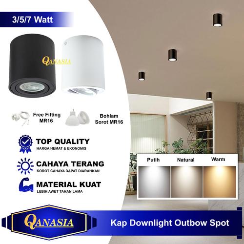 Jual Kap Lampu Sorot Spotlight Downlight Outbow Tempel Plafon Spot MR16 - Putih, +7W Warm White ...
