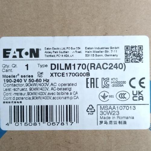 Jual Dilm170(Rac240) 190-240 V 50/60 Hz Eaton Moeller - Contactor Dilm ...