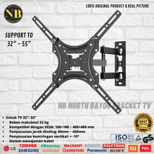 Jual BRACKET TV 55 50 49 43 40 32 INCH SWIVEL 6 ROTATION FUUL MOTION ...