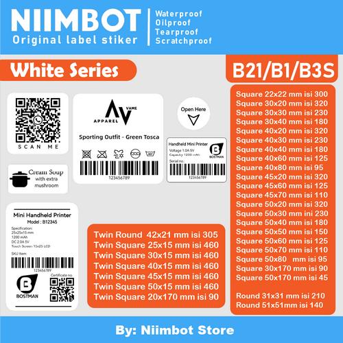 Jual White Double - Thermal Label Printer Sticker Niimbot B21 Refill ...
