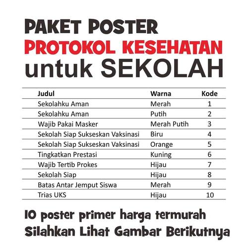 Jual Paket 10 Poster Kesehatan untuk Sekolah, Poster Prokes Sekolah ...
