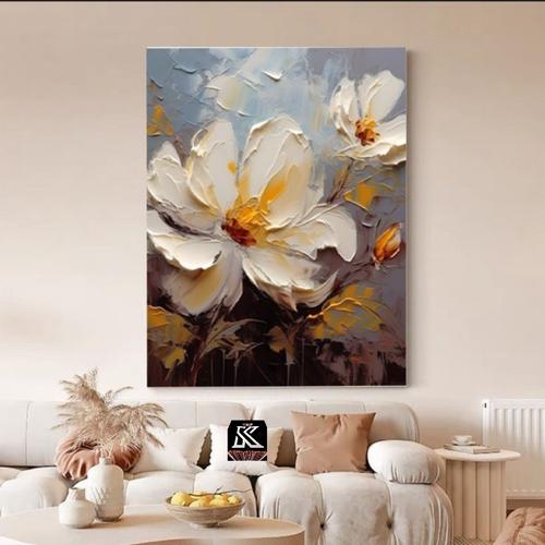 Jual Lukisan bunga putih texture timbul tebal ukuran 100cmx150cm Frame ...