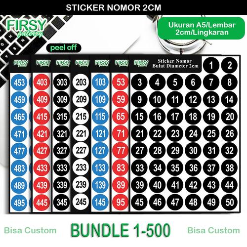 Jual Sticker Nomor 2CM 1-500, Label Number, Stiker Angka Bulat, Bisa ...