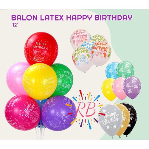 Jual (min5pc) - balon latex hbd 12" Balon latex happy birthday balon ...