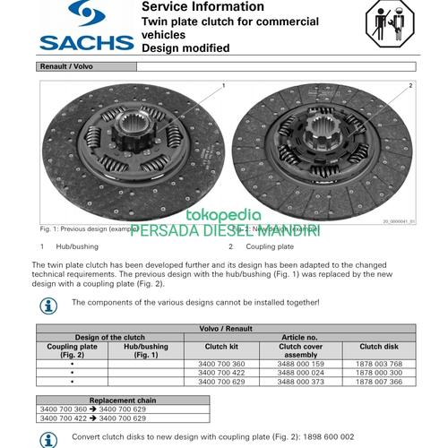 Jual 20366591 CLUTCH DISC VOLVO ,SACHS 1878000300 ORIGINAL - Jakarta ...