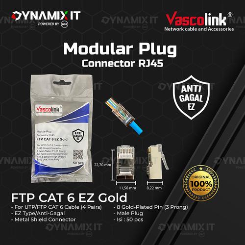 Jual Konektor RJ45 Vascolink RJ45 FTP Cat 6 EZ Gold Modular Plug - Kota ...