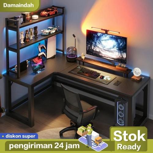 Jual Meja Komputer Model L Serat Karbon Minimalis / Meja Gaming 180cm ...