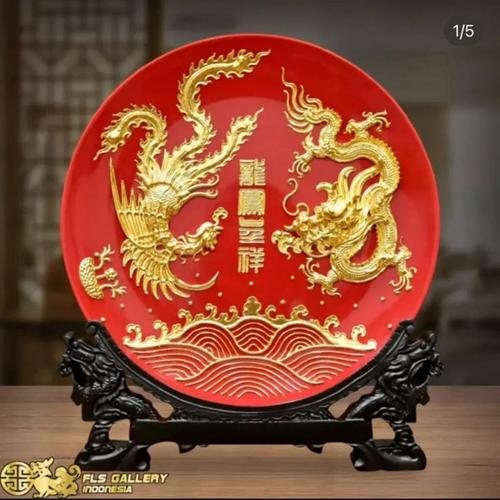 Jual Chinese Red Plate _ Golden Dragon & Phoenix Dia.20cm - Kota Batam ...