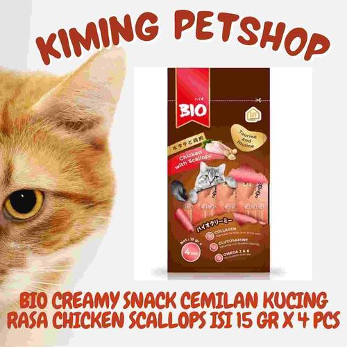 Jual BIO CREAMY Snack Kucing Cemilan CHICKEN SCALLOPS 15 gr x Isi 4 ...