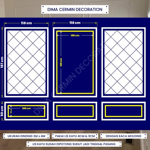 Promo Paket Wall Molding Lis Kayu dengan Kaca Cermin untuk Dinding 3M x ...