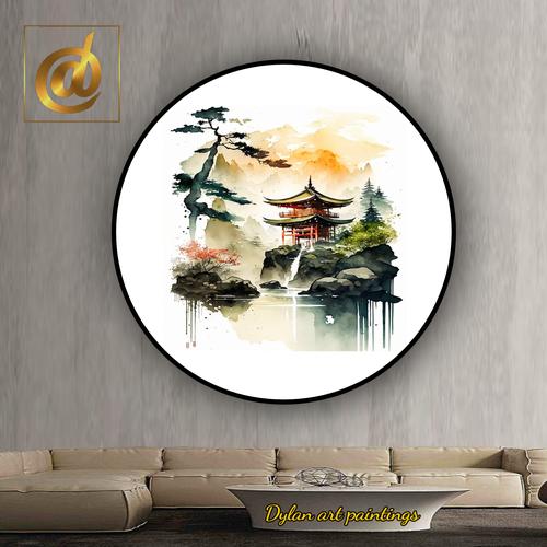 Jual Lukisan kanvas alam jepang diameter bulat variasi hiasan dinding ...