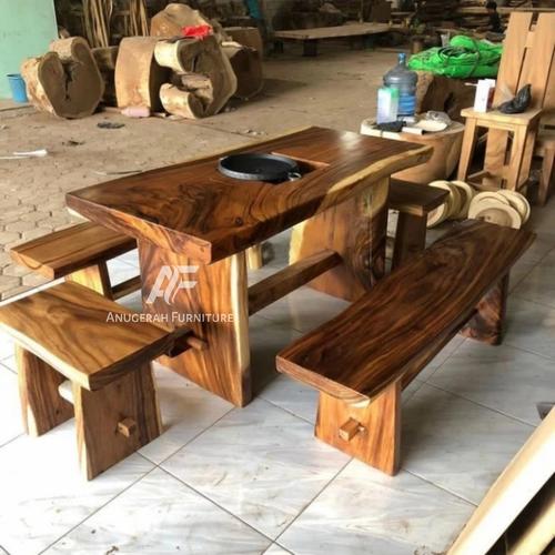 Jual meja trembesi Barbeque meja makan kayu suar meja BBQ 1.5 meter ...