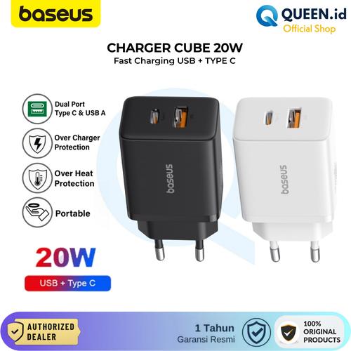 Jual Baseus Charger GaN CUBE 20W Dual Port USB + TYPE C Fast Charging ...