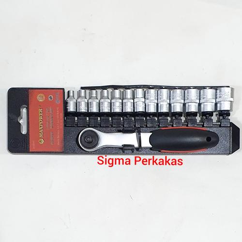Jual MAXPOWER Mata Socket Set 14 Pcs 1/4" DR 6 PT / Socket Wrench Set ...