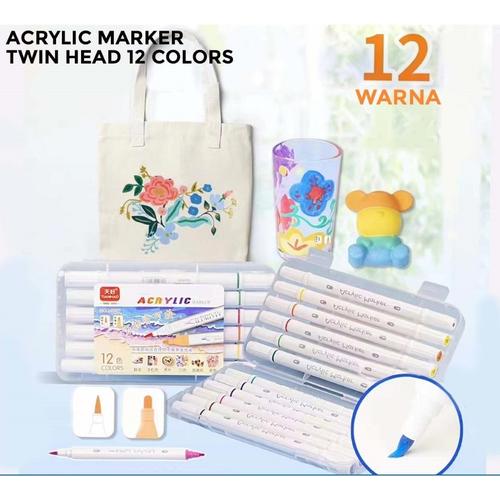 Jual Acrylic Marker Twin Head / Spidol Warna Akrilik Marker 12 dan 24 ...