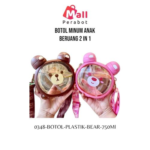 Jual Botol Minum Plastik Beruang 750ML 2 Sisi Cara Minum Lucu Tali ...
