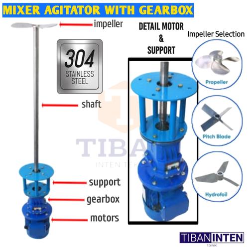 Jual Agitator Mixer Kimia SS304 1,1KW 1,5HP 3Phase 4Pole With Gearbox ...