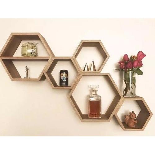 Promo Rak Hias Tempel Dinding Hexagon Kayu Jati Belanda set - Model A ...