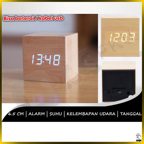 Jual Lampu Meja Mini Digital Kayu Mini Design Elegan Alarm Suhu Tanggal ...