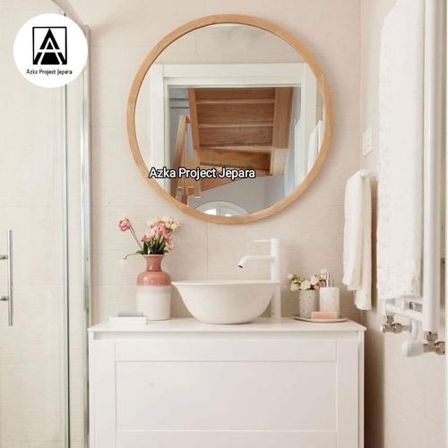 Jual CERMIN TOILET / CERMIN BULAT KAYU JATI / NATURAL 70 CM - Kab ...