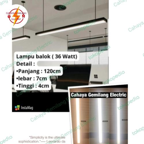 Jual kap lampu hanging lamp linear light kantor office gantung led 3 ...