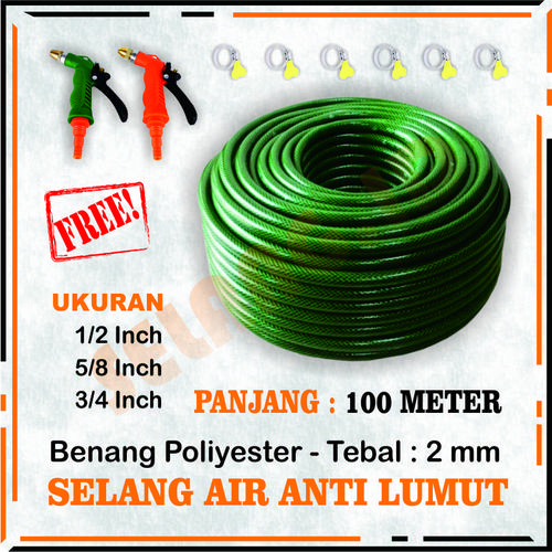 Jual 100 METER SELANG AIR SERAT BENANG HIJAU 1/2 5/8 3/4 INCH PVC TEBAL ...