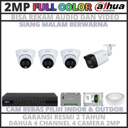 Jual Paket cctv dahua full color 2mp 4 channel 4 kamera colorvu audio ...